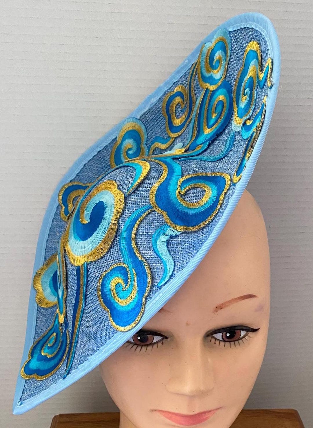 Sky Blue Hat With Shades of Embroidered Blue Scrolls - Etsy