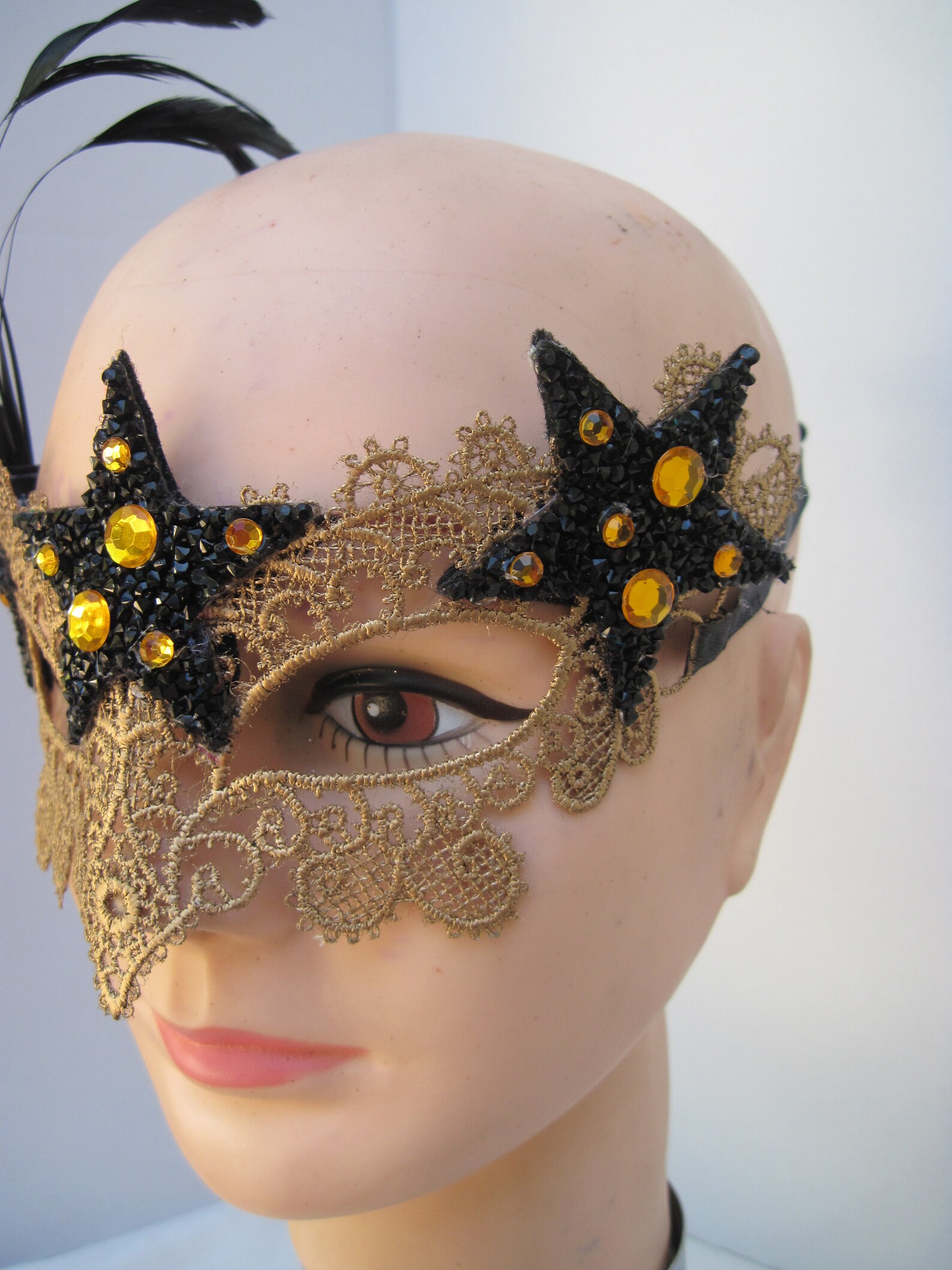 Gold Lace Mask With Crystal Stars and Stripped Coque Tail - Etsy