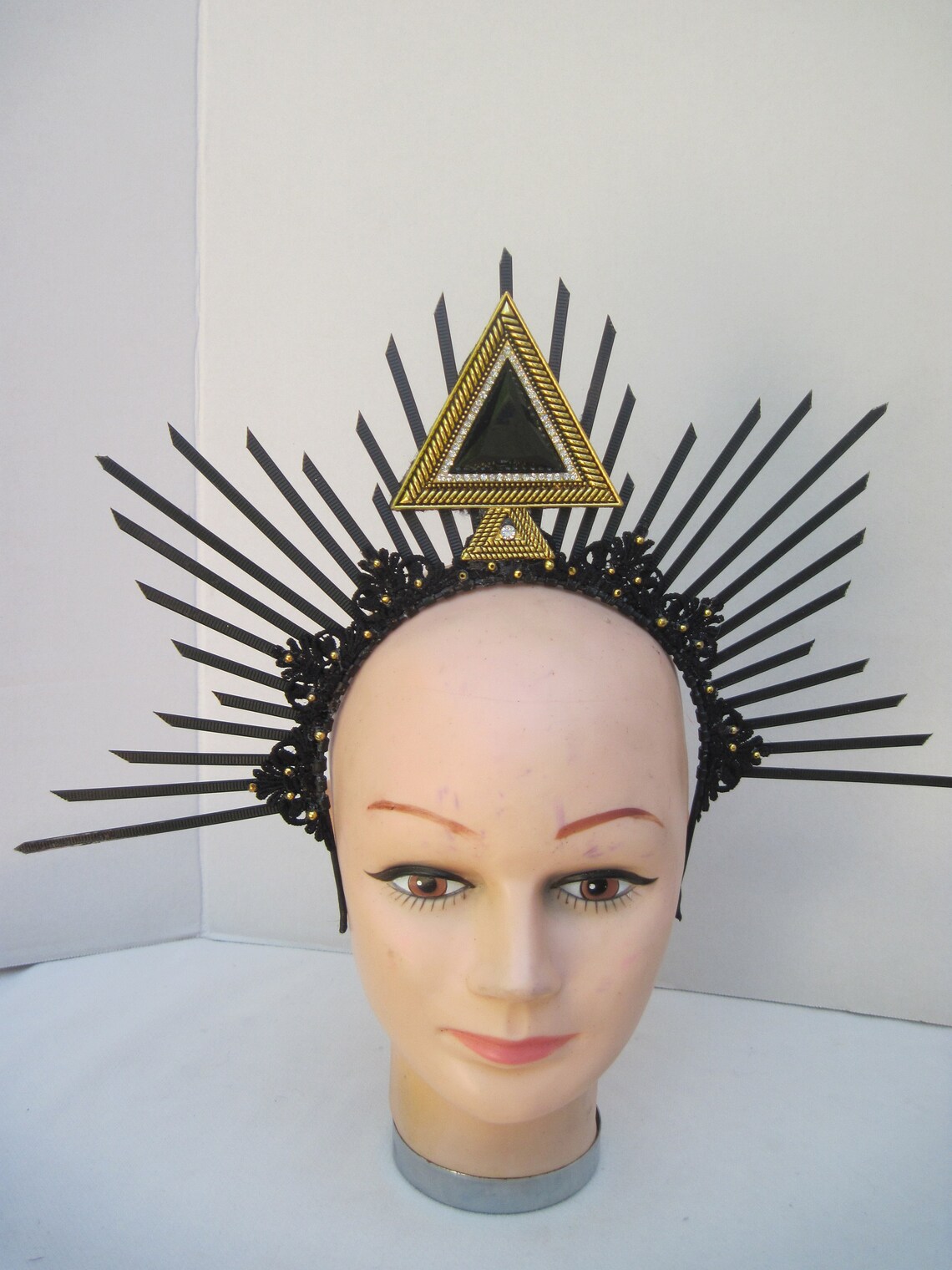 Black Scalloped Sunburst Halo With Large Triangular Medallion - Etsy