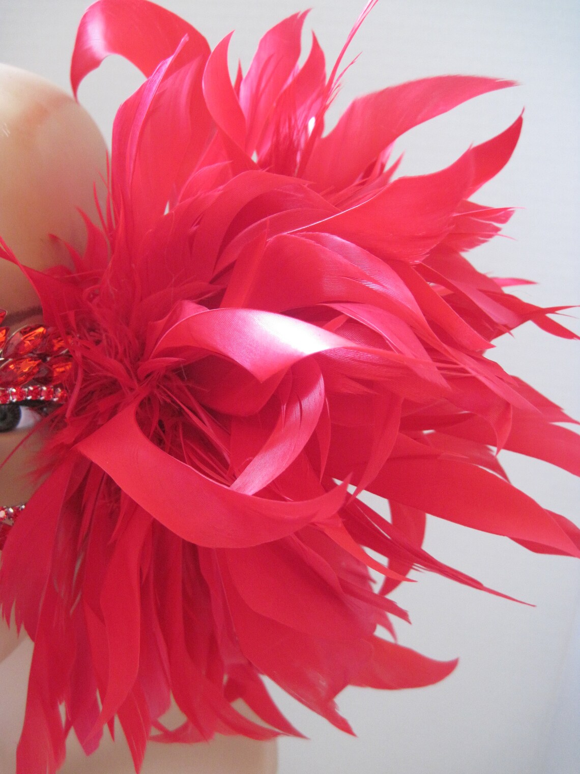 Red Crystal Mask With Spiky Red Feathers and Mask Stick - Etsy