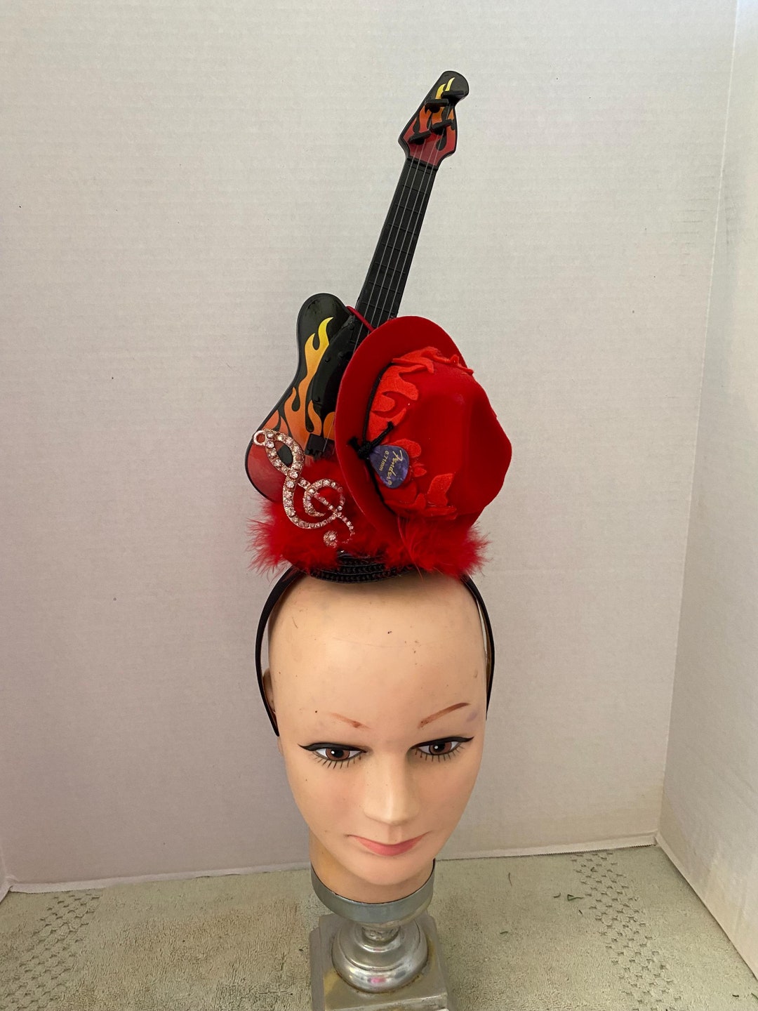 Guitar & Red Flaming Hat Fascinator - Etsy
