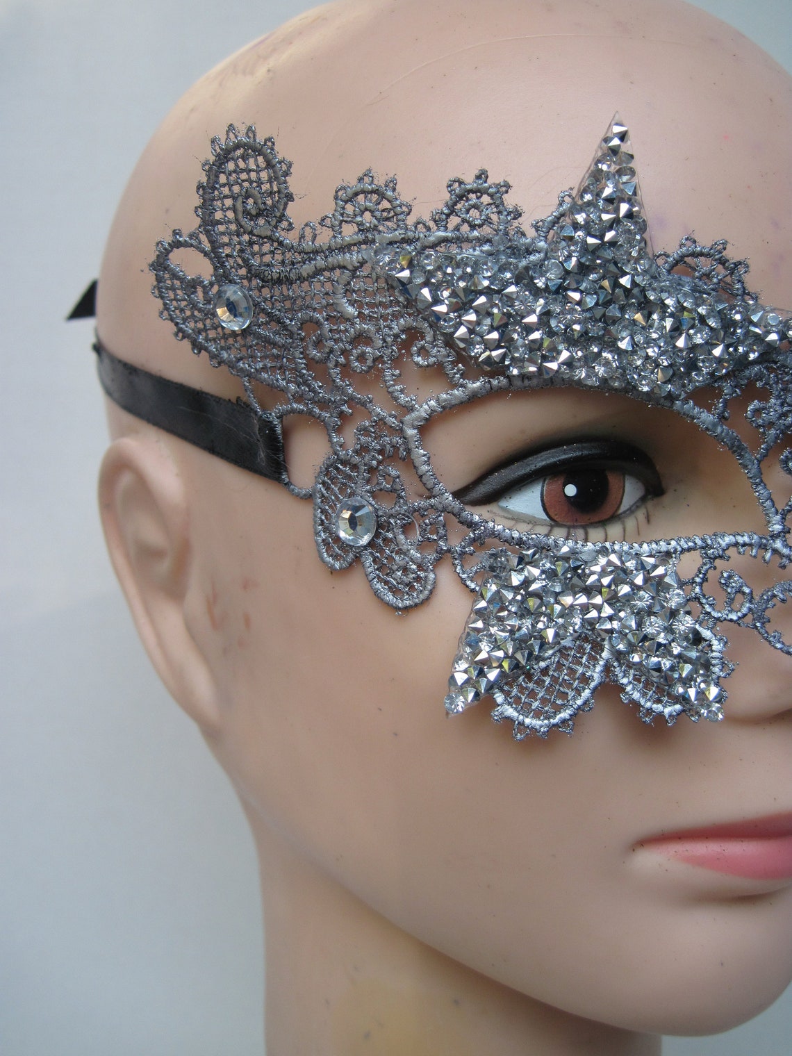 Silver Lace Mask With Crystal Stars & Faceted Crystals - Etsy