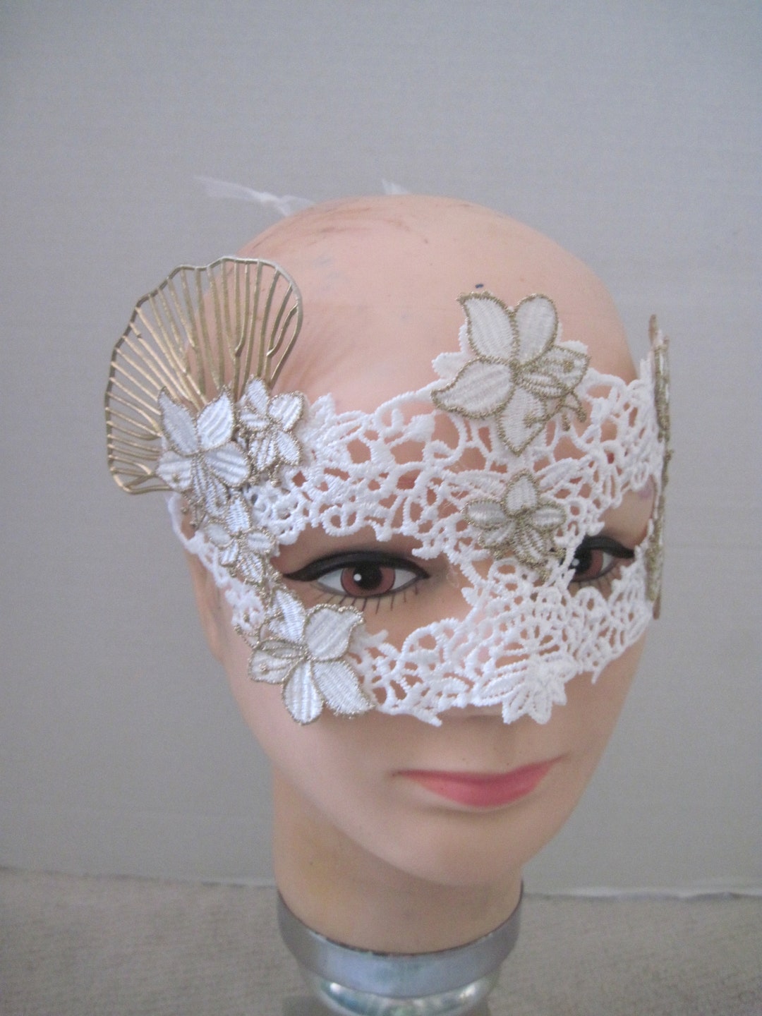 White Lace Mask With Embroidered Flowers and Gold Accents - Etsy