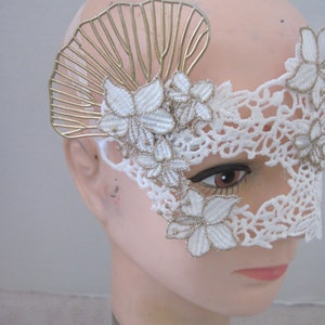 White Lace Mask With Embroidered Flowers and Gold Accents - Etsy