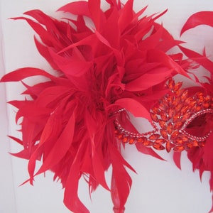 Red Crystal Mask With Spiky Red Feathers and Mask Stick - Etsy