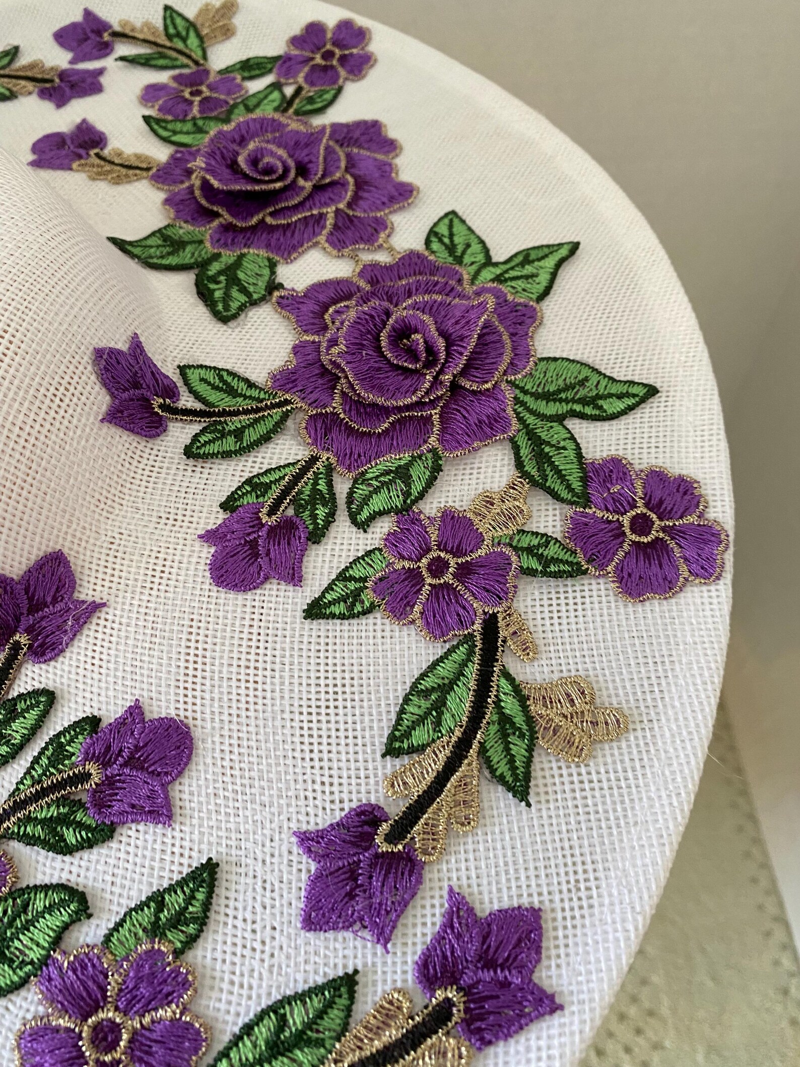 White Sinamay Hat With Embroidered With Roses in Choice of Colors - Etsy