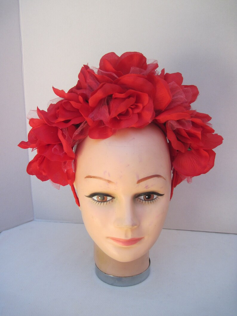 Vibrant Red Rose Halo Fascinator | Etsy