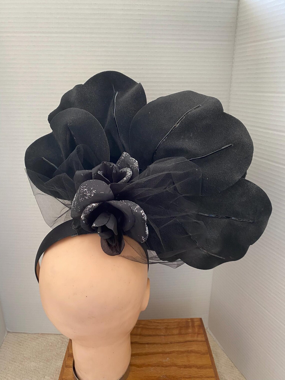 Elegant Extra Large Single Black Rose With Black Crystal Accents - Etsy
