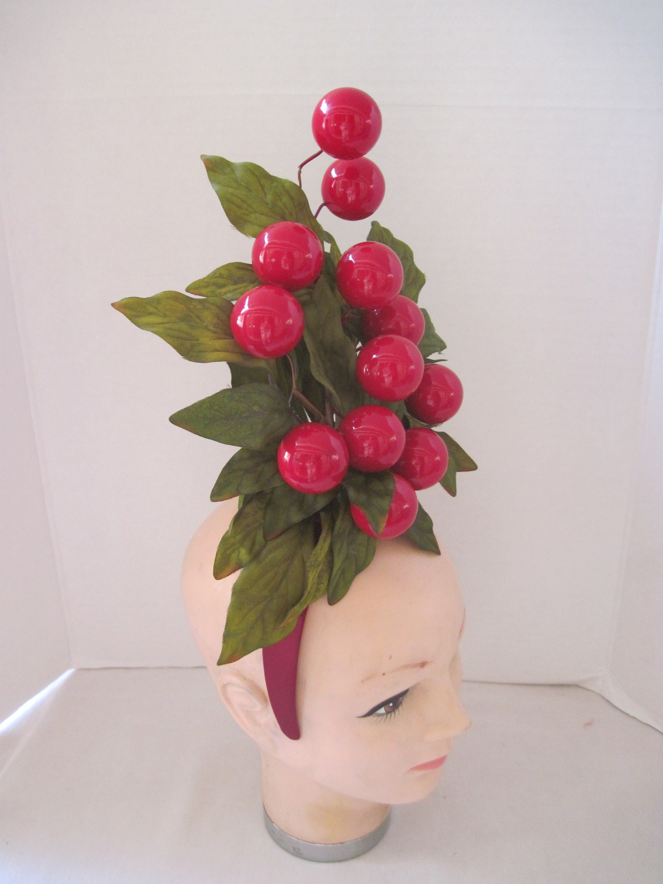 Jumbo Red Velvet Cherry Headpiece | Etsy
