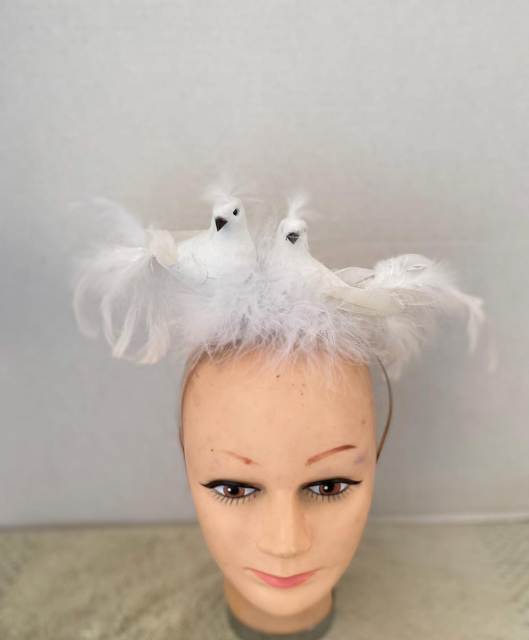 Pair of White Birds & Feather Headpiece - Etsy