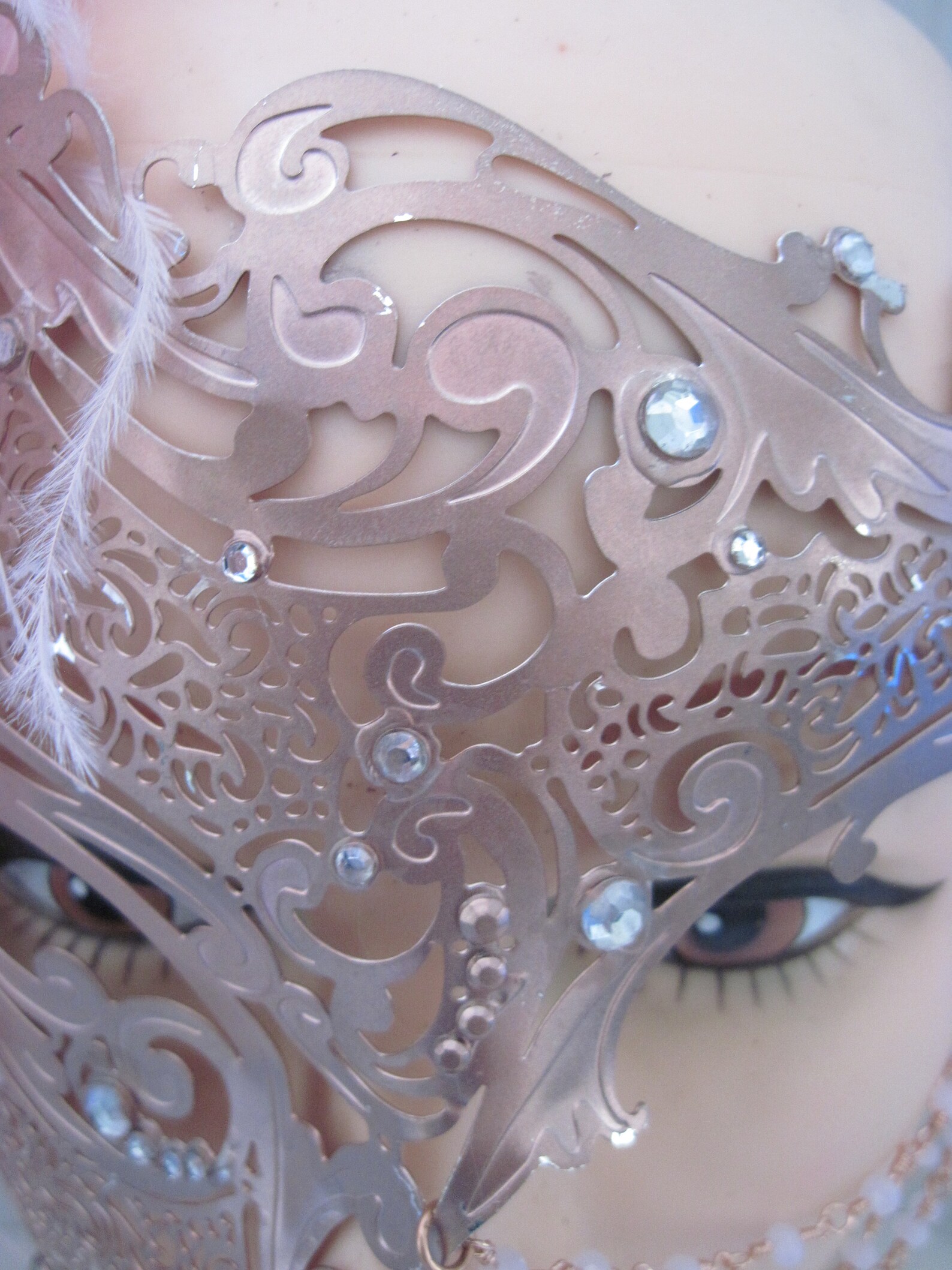 Rose Gold Metal Mask With Eye Chains and Pink Ostrich Feathers - Etsy