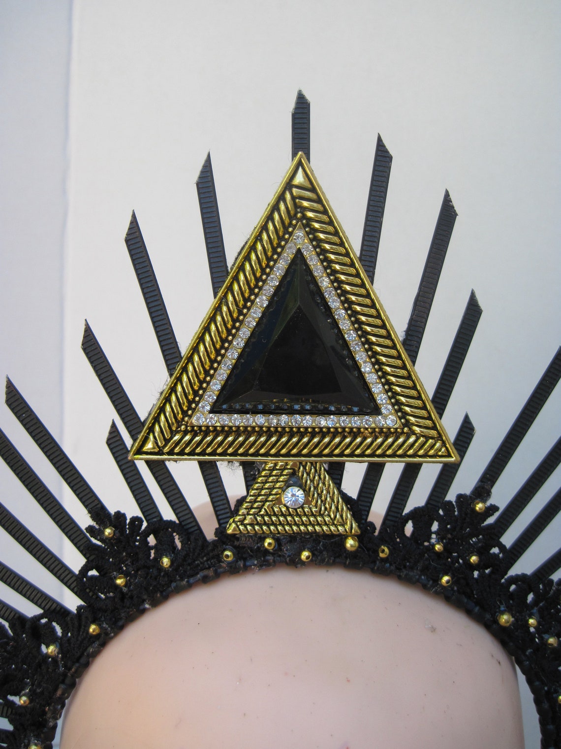 Black Scalloped Sunburst Halo With Large Triangular Medallion - Etsy