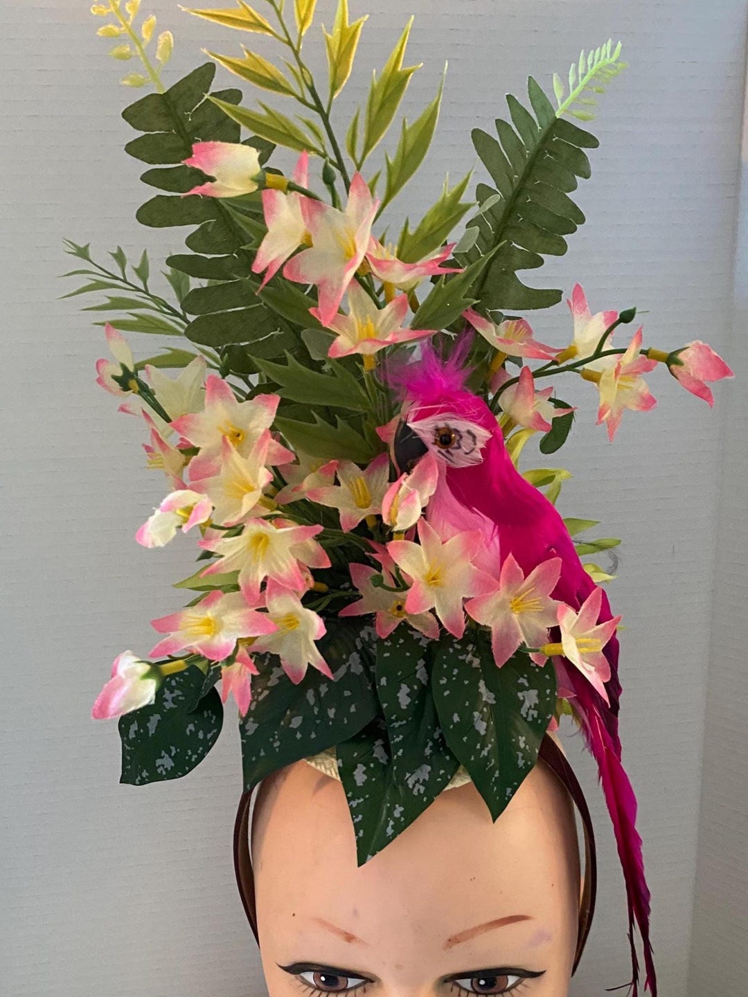 Hot Pink Parrot With Tropical Flowers - Etsy