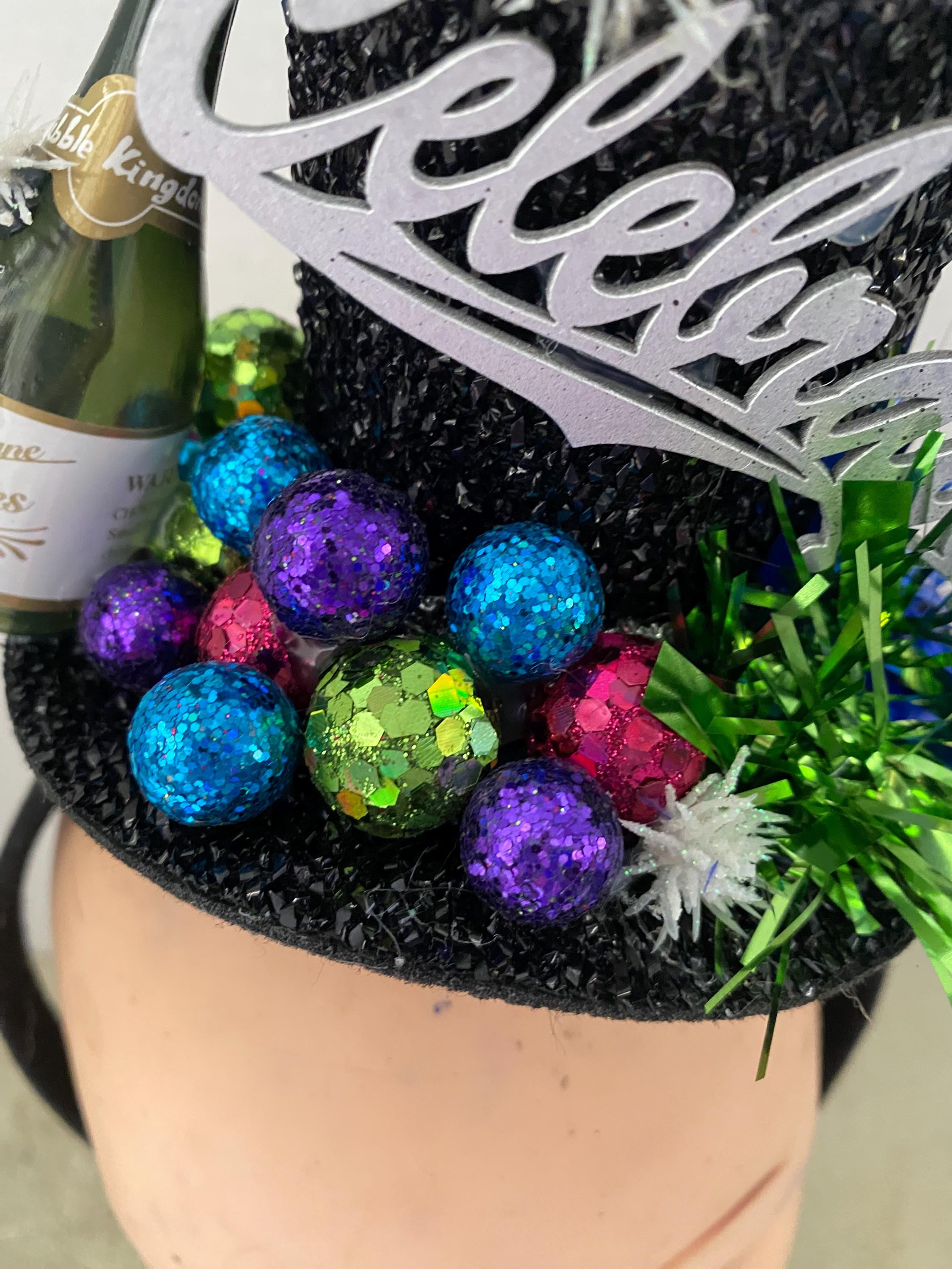 Black Shiny Top Hat With Champagne & Celebrate Sign - Etsy