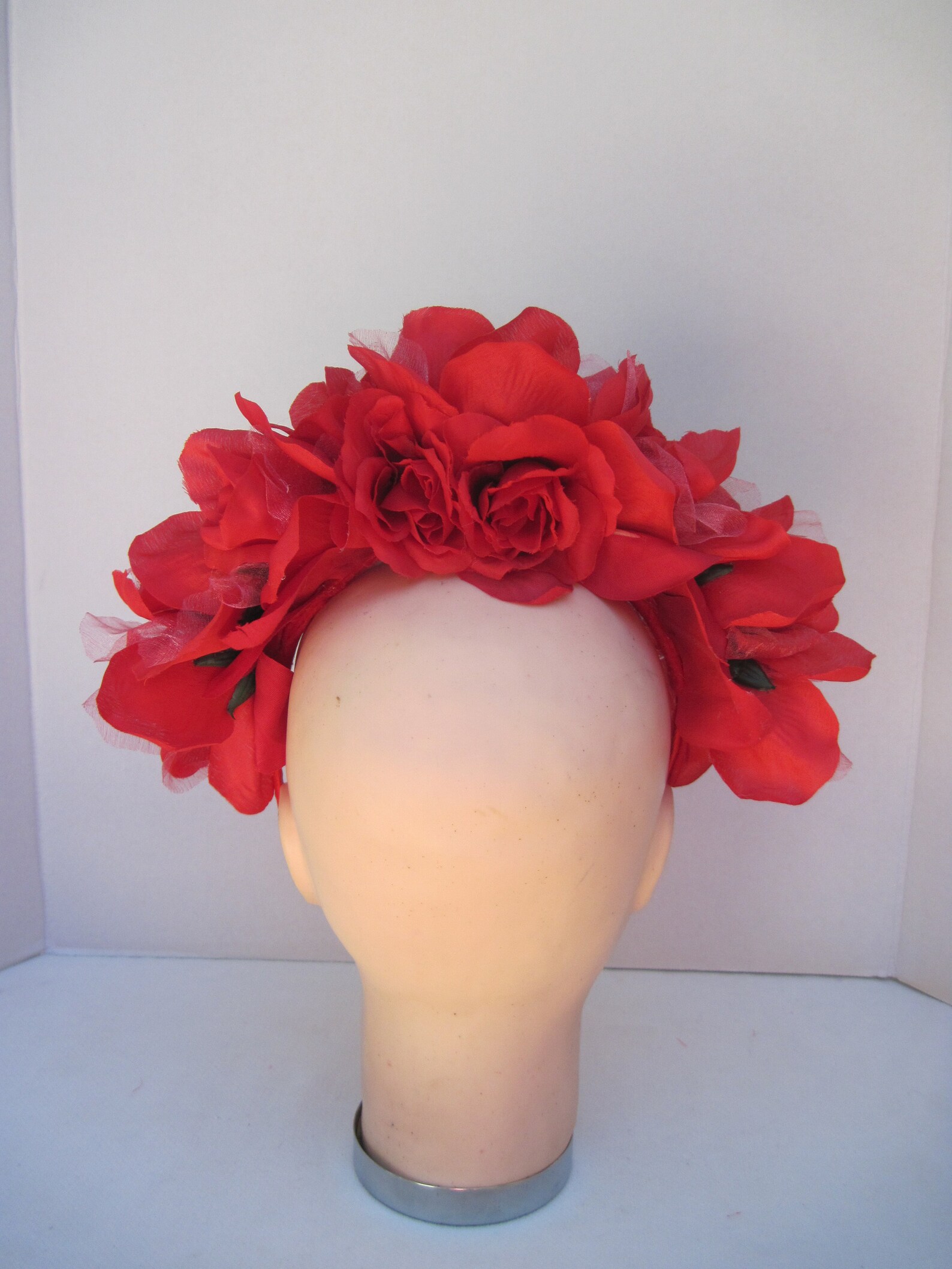 Vibrant Red Rose Halo Fascinator | Etsy