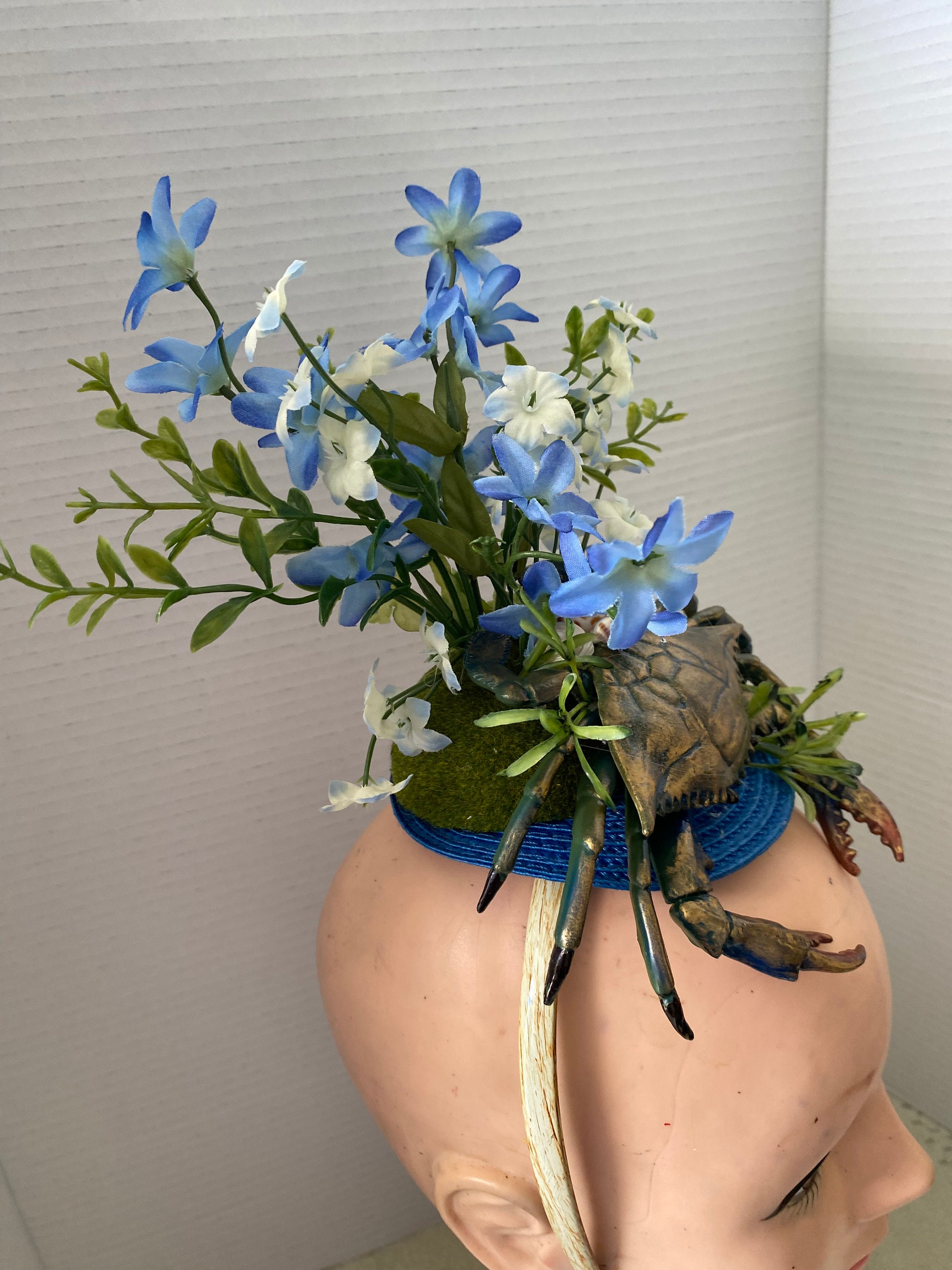 Blue Crab Fascinator With Blue Flowers N Ocean Shells - Etsy