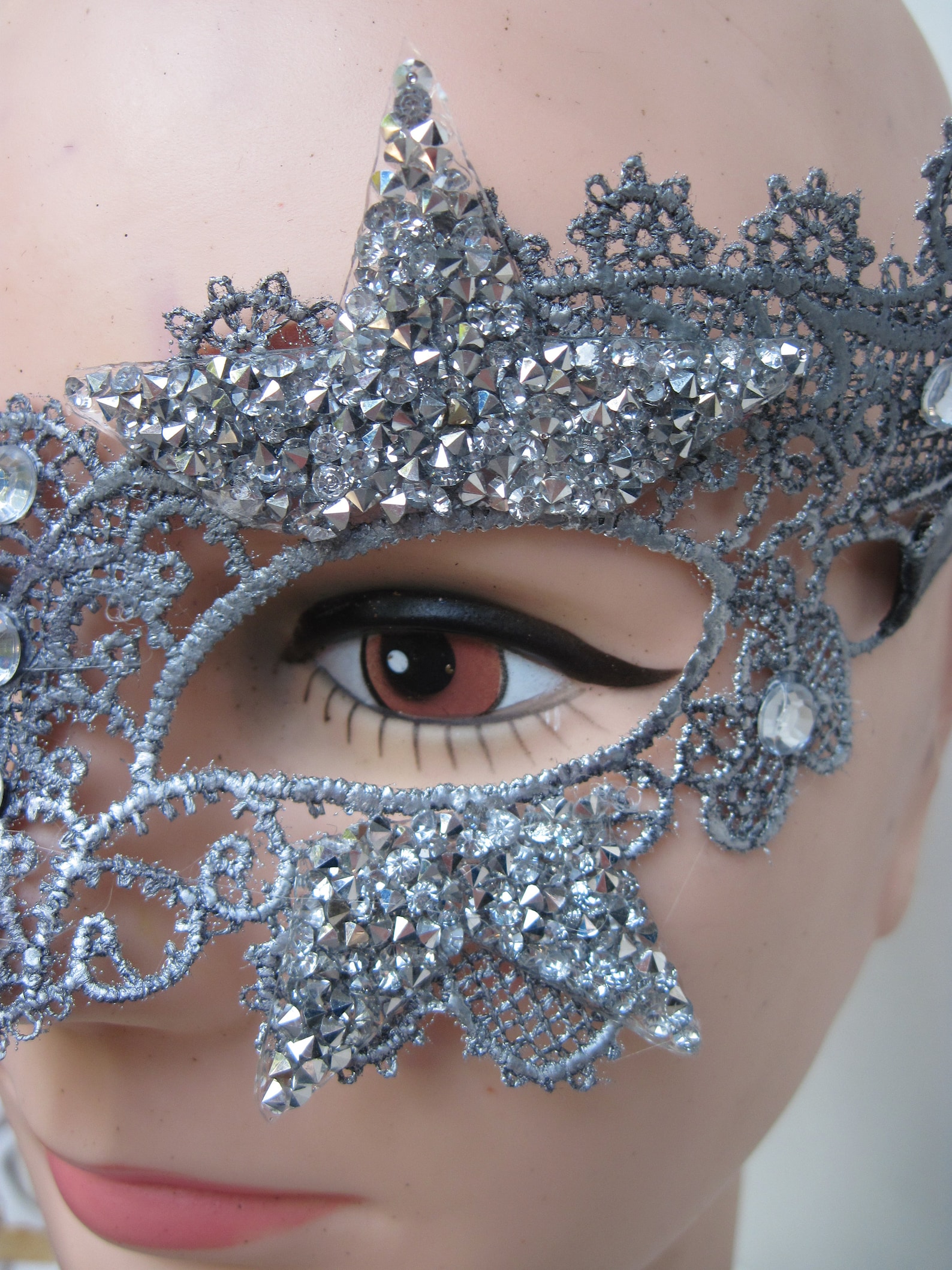 Silver Lace Mask with Crystal Stars & Faceted Crystals | Etsy