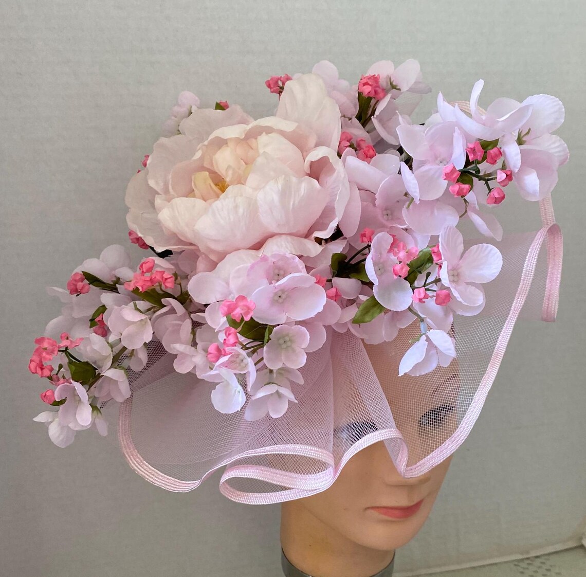 Pink Floral Headpiece With Netted Base - Etsy