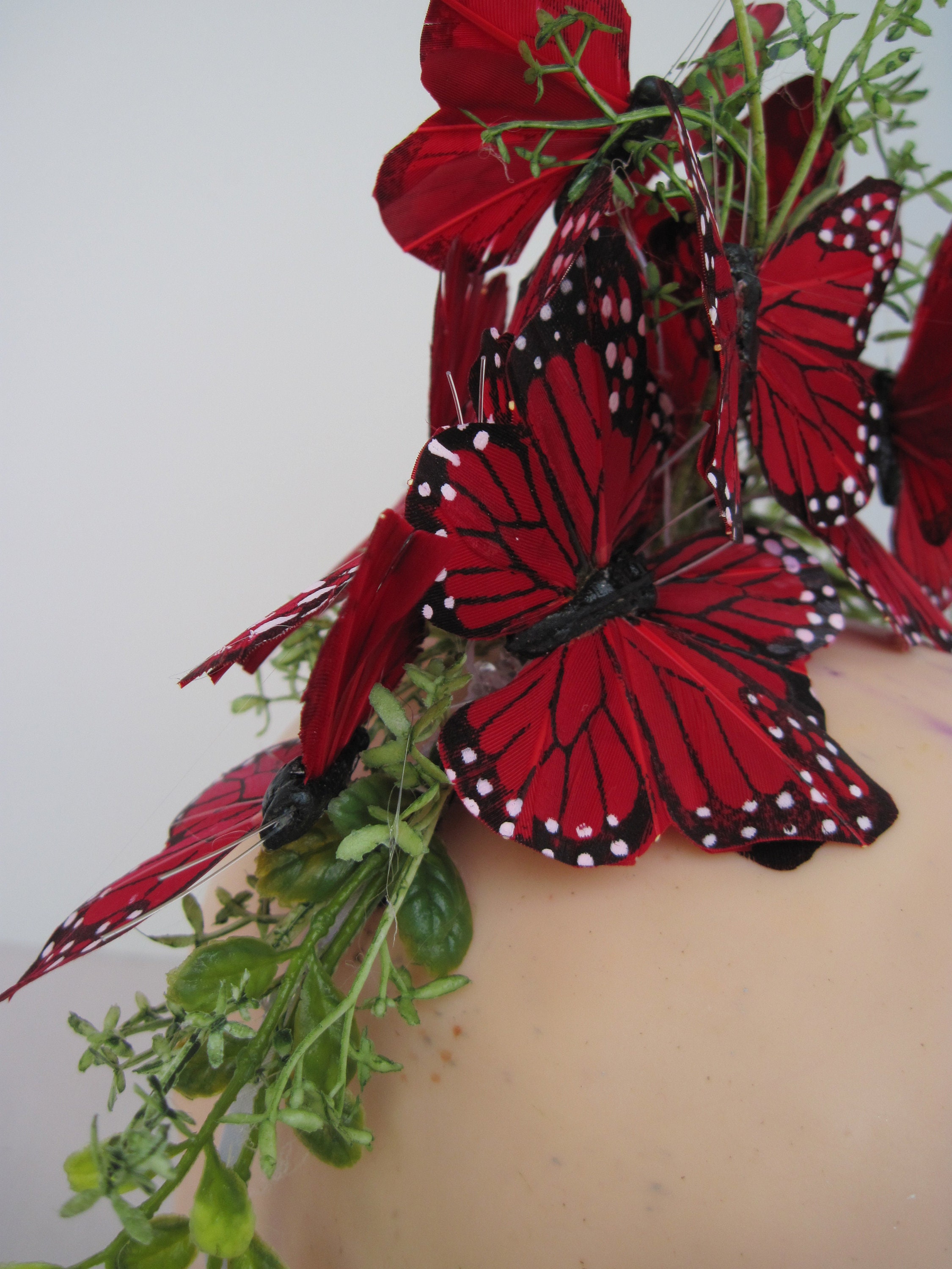 Red Monarch Feather Butterfly Headpiece With a Touch of Greens | Etsy