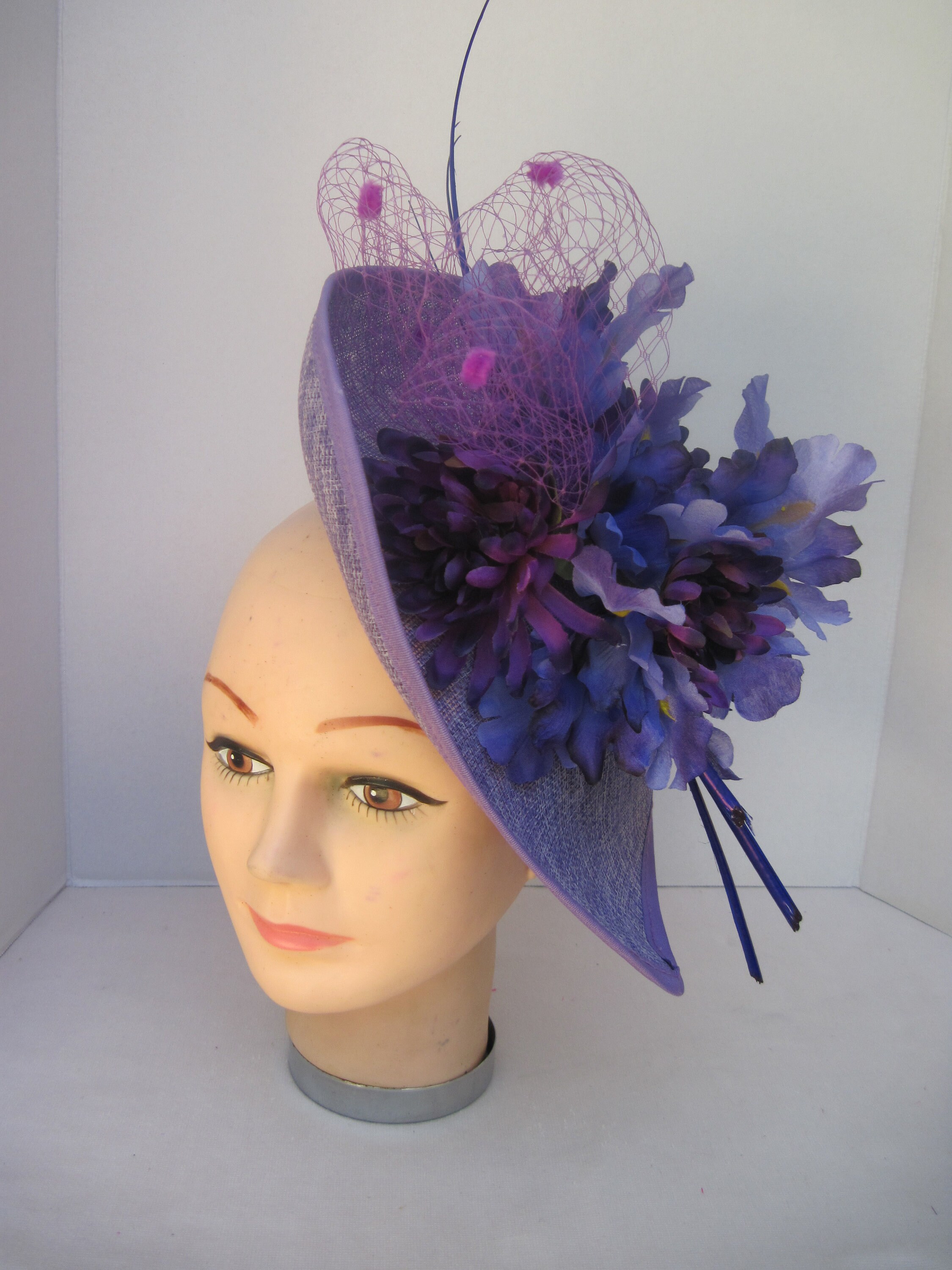 Lavender Purple Tear Drop Fascinator With Purple Iris & | Etsy