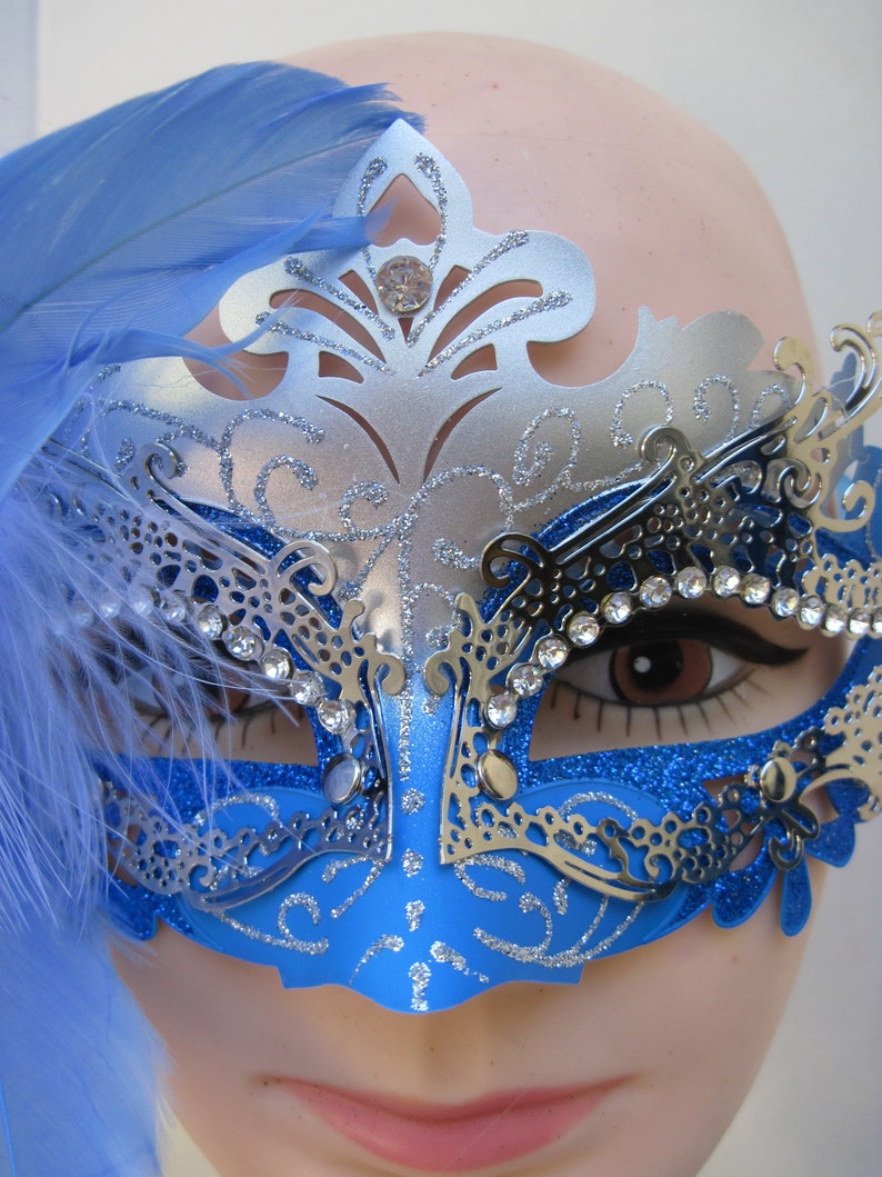 Turquoise Blue Masquerade Mask With Silver Metal Overlay Blue | Etsy