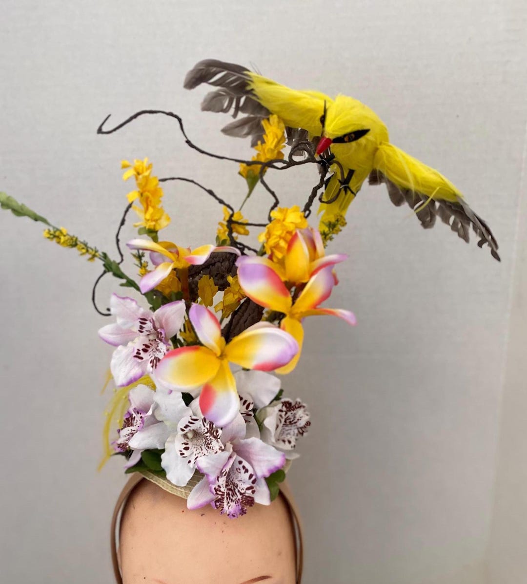 Yellow Social Flycatcher Bird and Pastel Floral Fascinator - Etsy