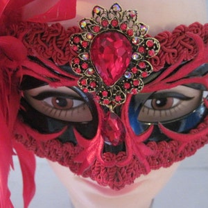 Red & Black Carnival Mask With Red Dangling Crystal Medallion - Etsy