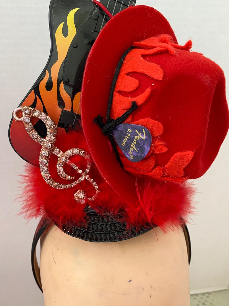 Guitar & Red Flaming Hat Fascinator - Etsy