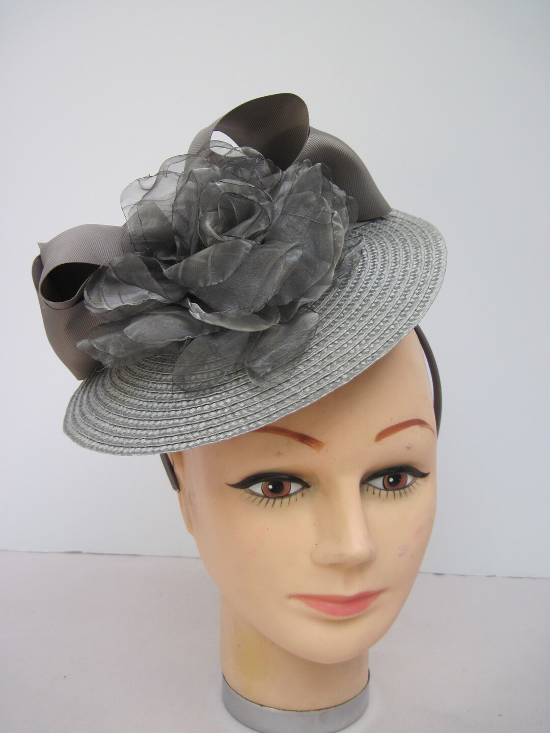 Grey Sophisticated and Classic Fascinator With a Removable Enameled Bee ...