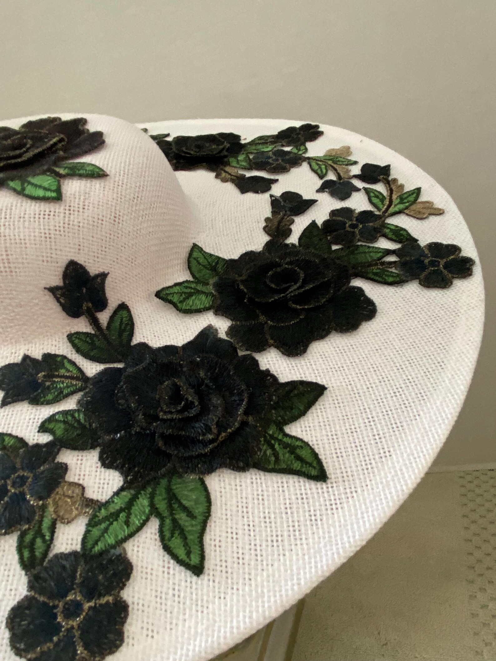 White Sinamay Hat With Embroidered With Roses in Choice of Colors - Etsy