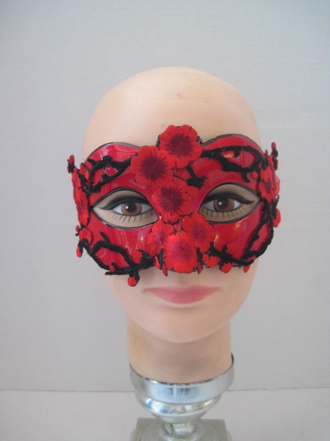 Elegant Red Lolita Mask With Vines of Red & Black Flowers - Etsy