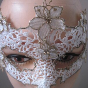White Lace Mask With Embroidered Flowers and Gold Accents - Etsy