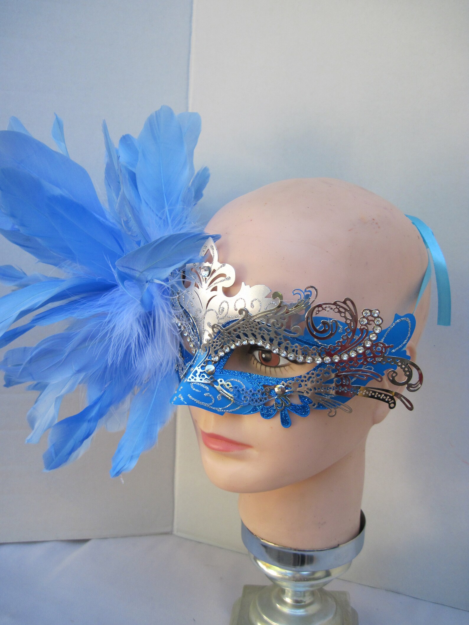 Turquoise Blue Masquerade Mask With Silver Metal Overlay Blue | Etsy