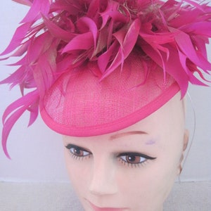 Hot Pink Sinamay Hat With Spiky Pink Feathers With Gold Spray - Etsy