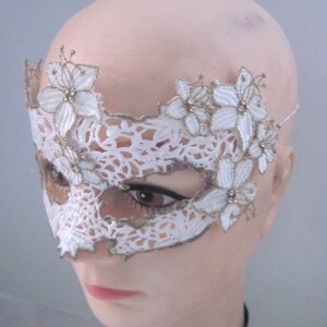 White Lace Mask With Embroidered Flowers and Gold Accents - Etsy