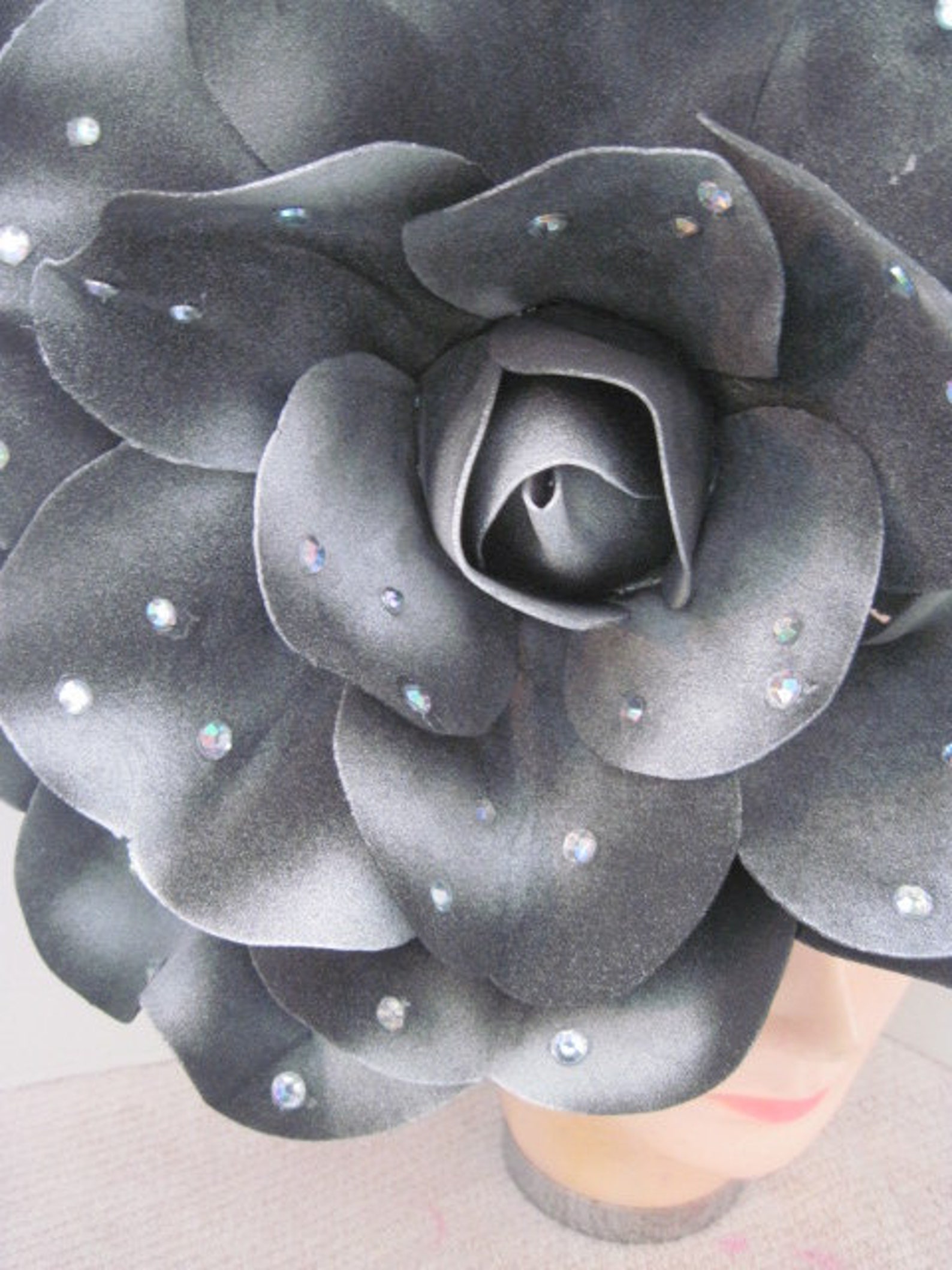Elegant Extra Large Single Black Rose With Crystals Accents - Etsy