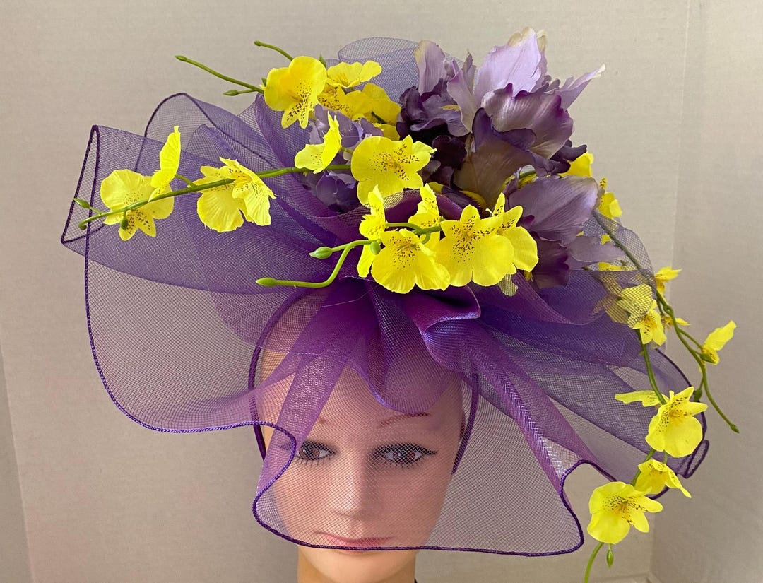 Purple Iris & Yellow Companion Floral Headpiece With Netted Base - Etsy