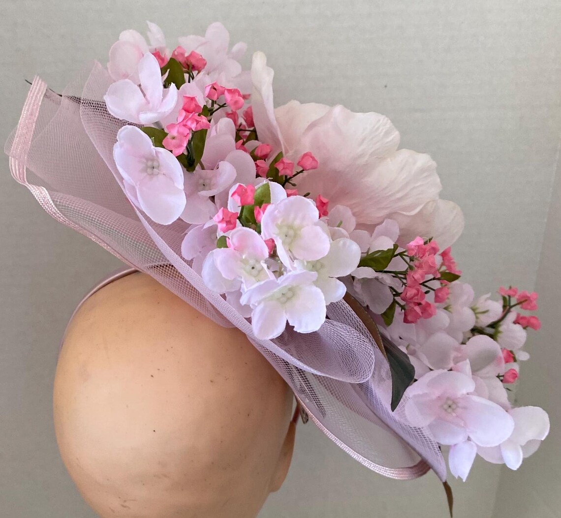 Pink Floral Headpiece With Netted Base - Etsy