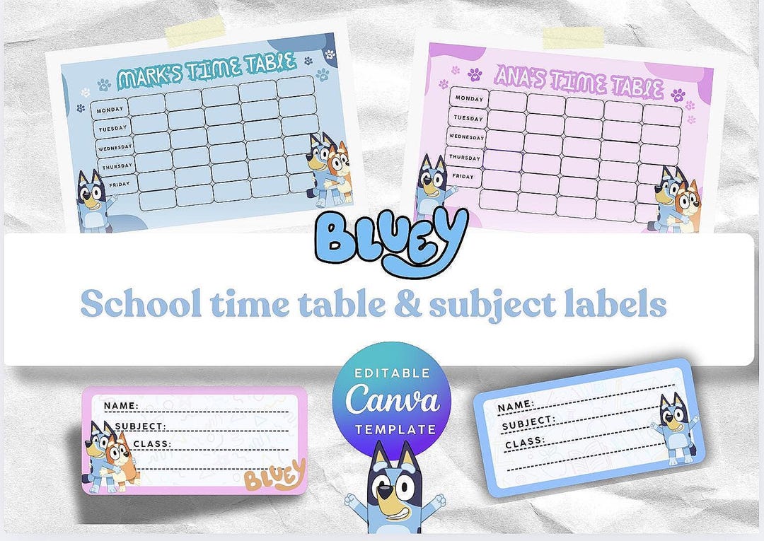 Printable Bluey School Timetable – Editable Schedule & Subject Labels ...