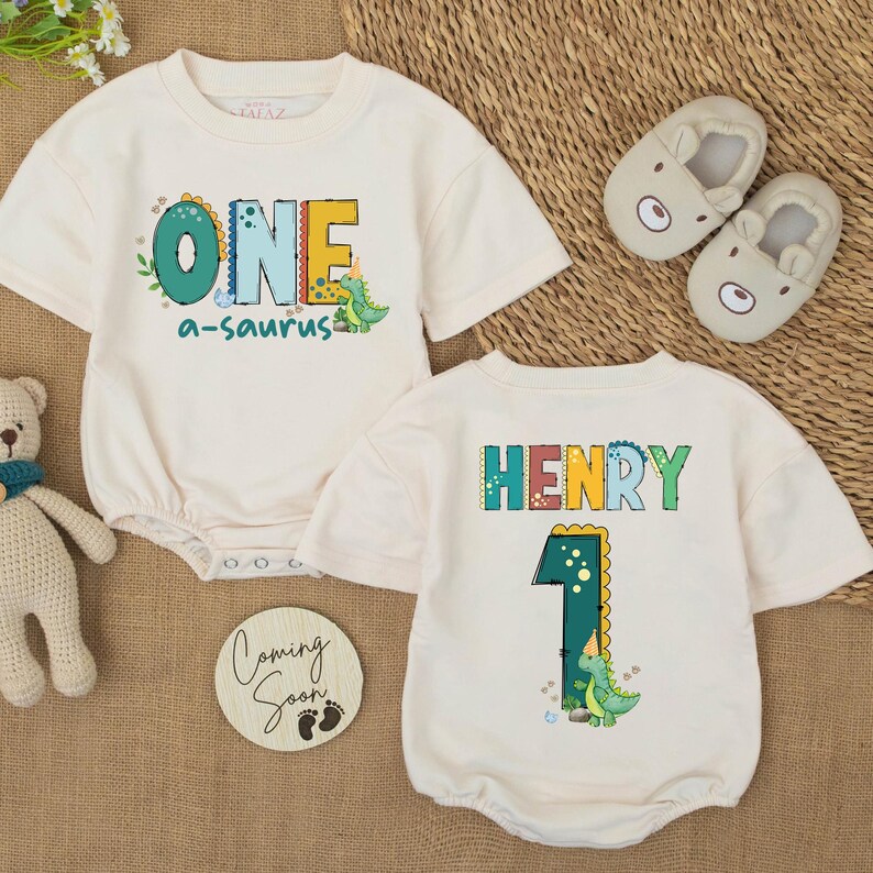 One-asaurus First Birthday Boy Birthday Outfit and Silk Banner ...