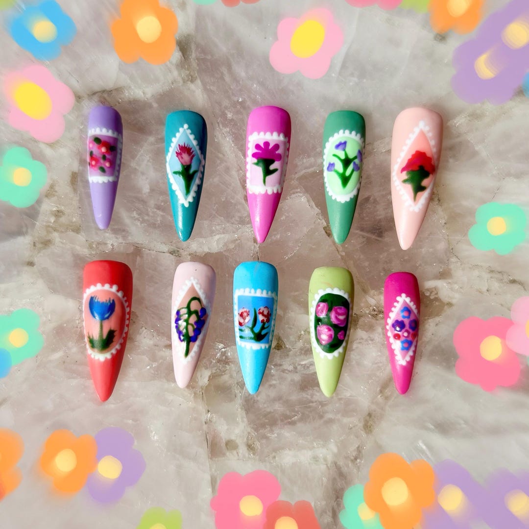 Flower Stamp Nails - Etsy