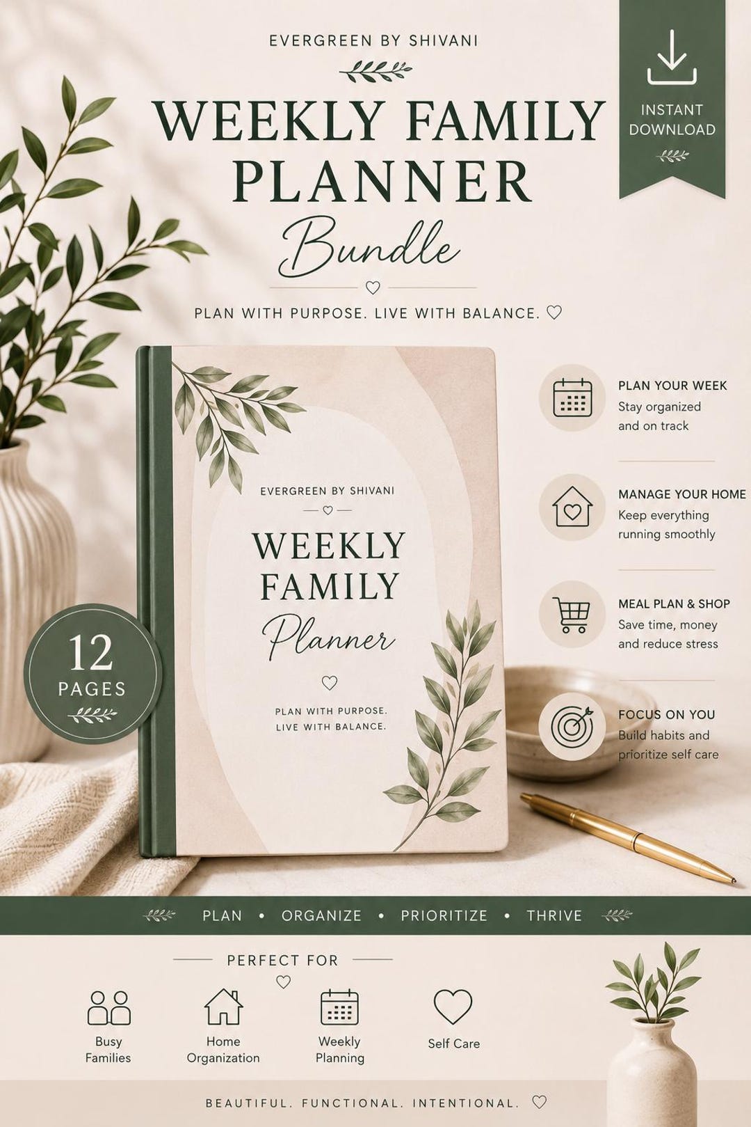 Printable Weekly Planner PDF | Family Organizer | Meal Planner ...