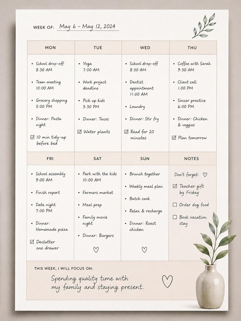 Printable Weekly Planner PDF | Family Organizer | Meal Planner ...
