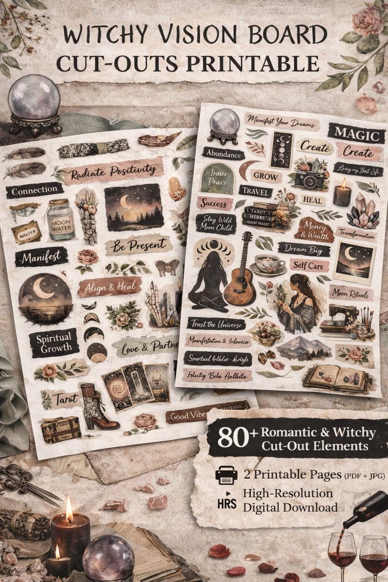 Witchy Vision Board Cutouts | Printable Boho Manifestation Kit (PDF) - Etsy