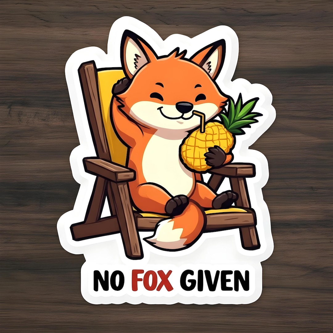 No Fox Given Cute Relaxing Fox With Pineapple Drink, Animal Pun Vinyl ...
