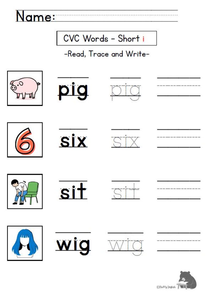CVC worksheets - 40 CVC words - Review worksheets- answers - Etsy 日本