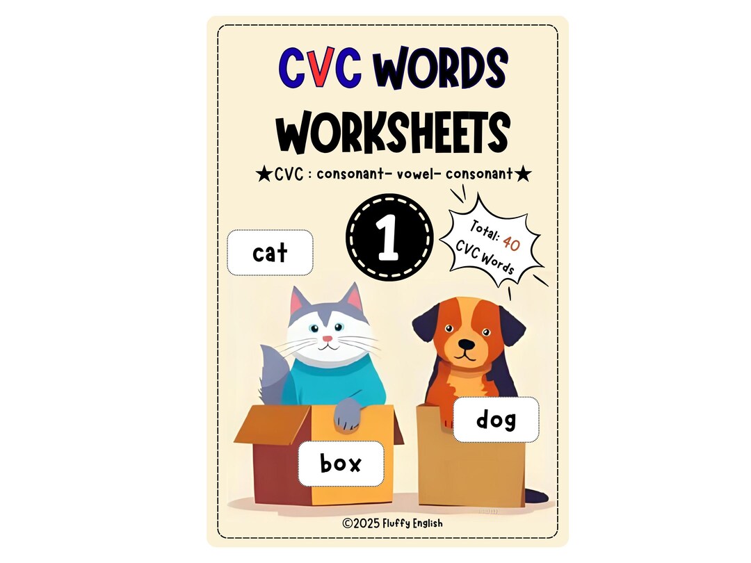 CVC worksheets - 40 CVC words - Review worksheets- answers - Etsy 日本