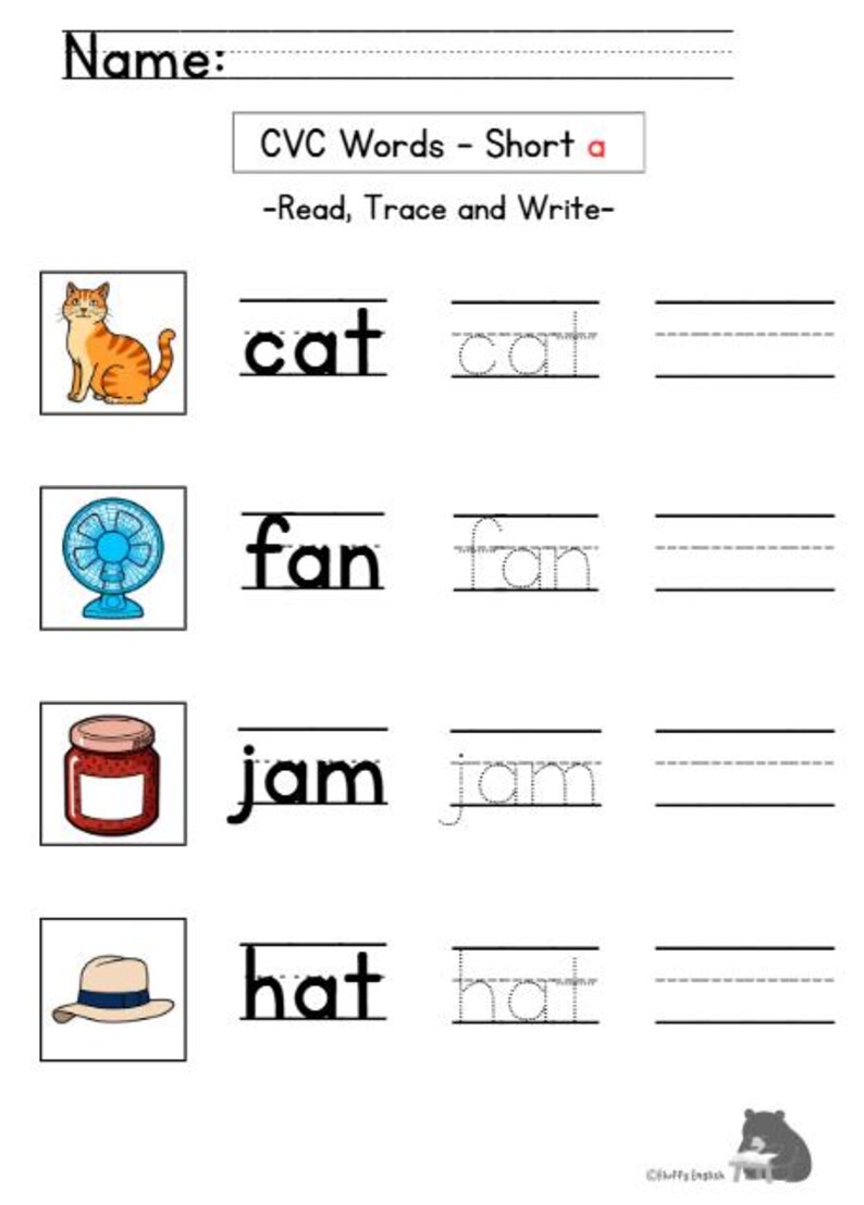 CVC worksheets - 40 CVC words - Review worksheets- answers - Etsy 日本