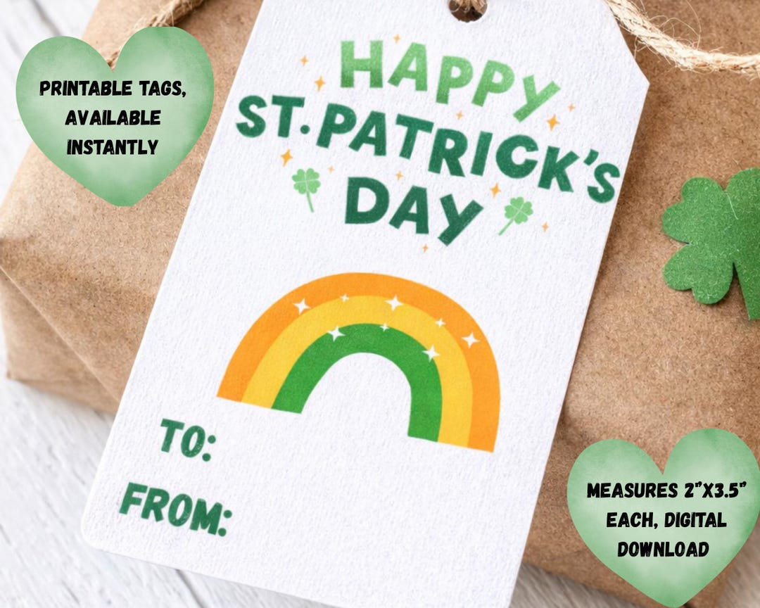 Rainbow Shamrock St Patrick's Day Gift Tags, Treat Bag Mini Cards ...