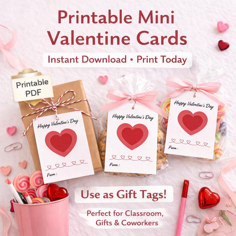 Printable Mini Valentine Cards, Classroom Valentines, Gift Tags ...